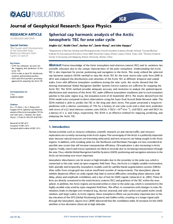 (PDF) Spherical cap harmonic analysis of the Arctic ionospheric TEC for ...