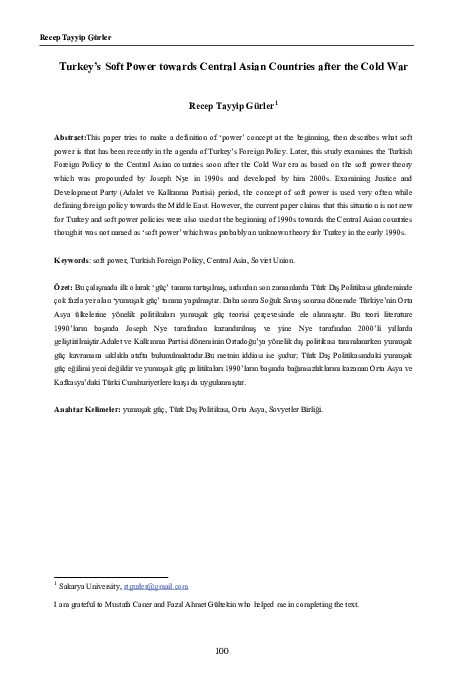 (PDF) Turkey’s Soft Power towards Central Asian Countries after the ...