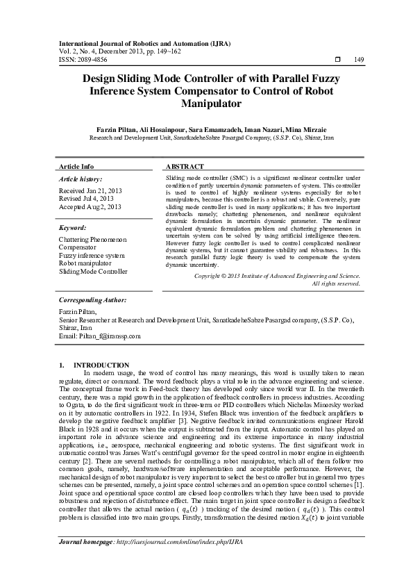 Pdf Design Sliding Mode Controller Of With Parallel Fuzzy Inference