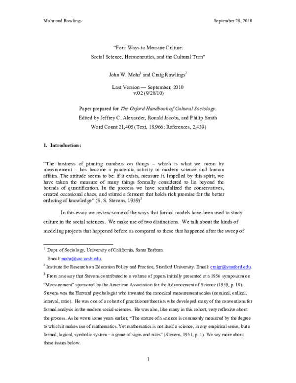 (PDF) "Four Ways to Measure Culture: Social Science, Hermeneutics, and ...