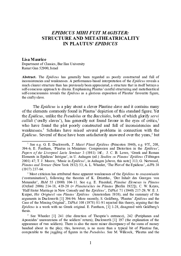 (DOC) EPIDICUS MIHI FUIT MAGISTER: STRUCTURE AND METATHEATRICALITY IN ...