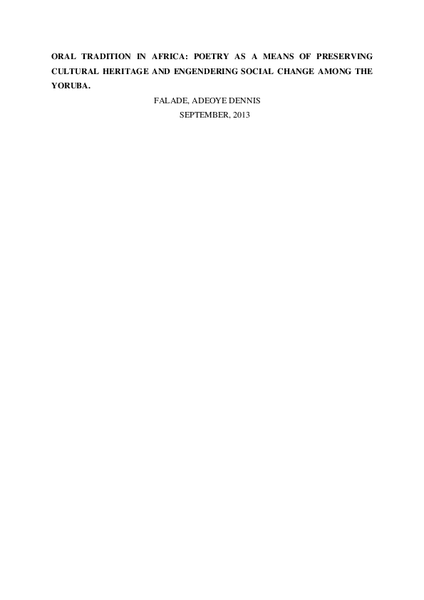 (PDF) ORAL TRADITION IN AFRICA : POETRY AS A MEANS OF PRESERVING ...