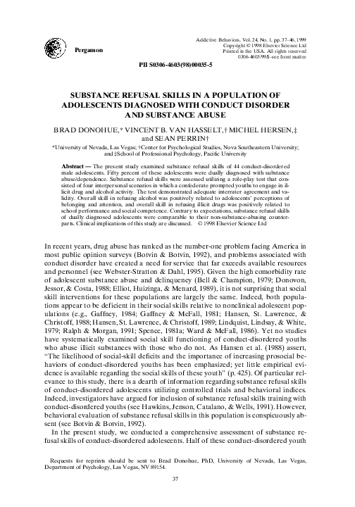 (PDF) Substance refusal skills in a population of adolescents diagnosed ...