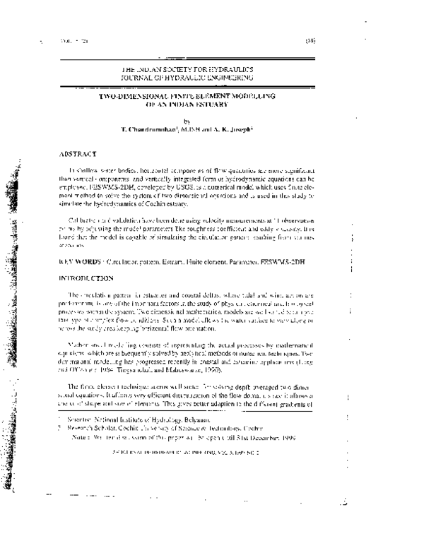 (PDF) TWO-DIMENSIONAL FINITE ELEMENT MODELLING OF AN INDIAN ESTUARY (PDF) TWO-DIMENSIONAL FINITE ELEMENT MODELLING OF AN INDIAN ESTUARY