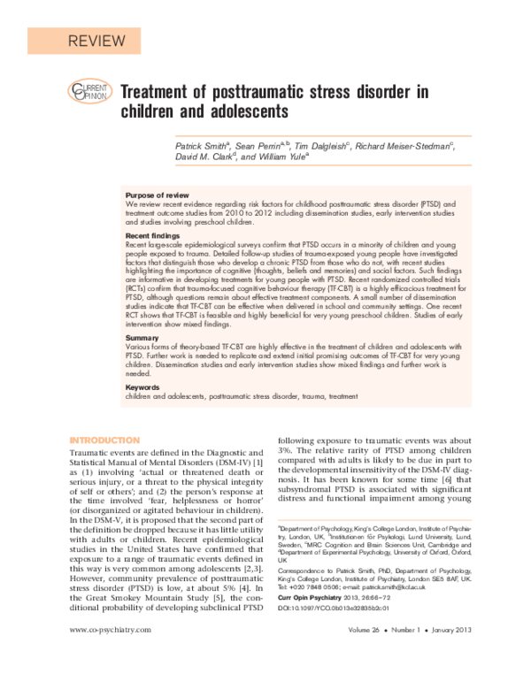 (PDF) Treatment of posttraumatic stress disorder in children and adolescents