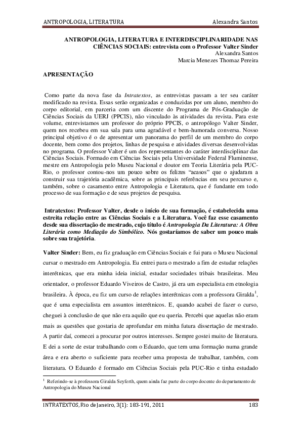 (PDF) ANTROPOLOGIA, LITERATURA ANTROPOLOGIA, LITERATURA E ...