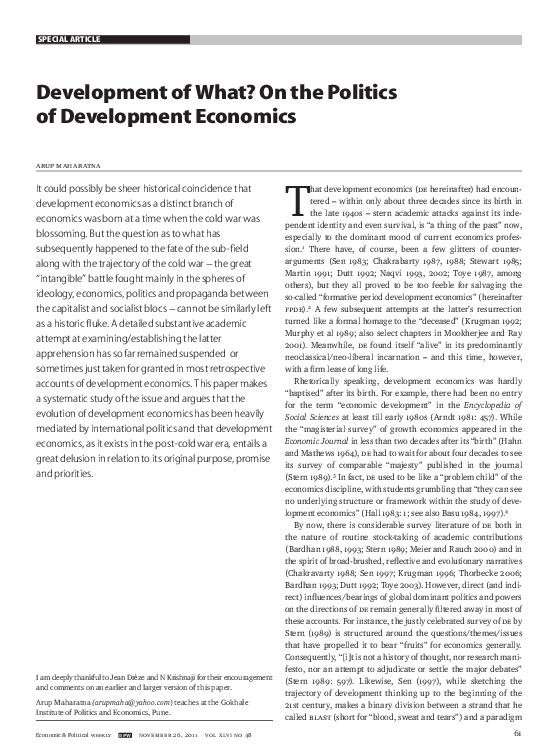 (PDF) Development of What? On the Politics of Development Economics
