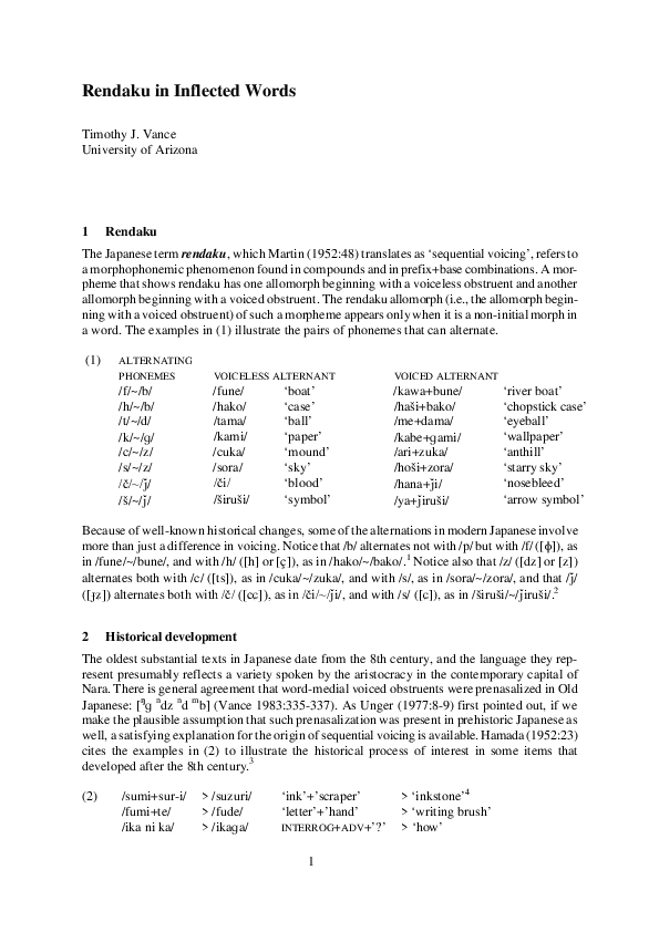 (PDF) Rendaku in Inflected Words