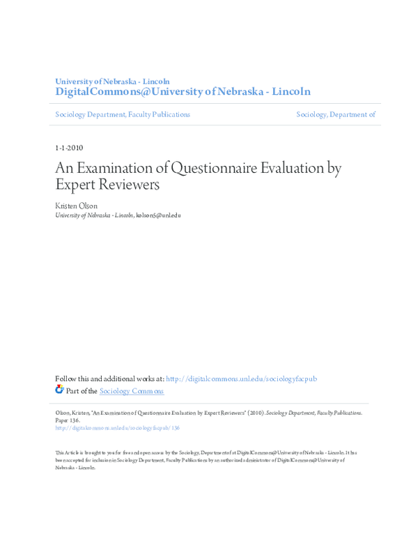 (PDF) An Examination of Questionnaire Evaluation by Expert Reviewers