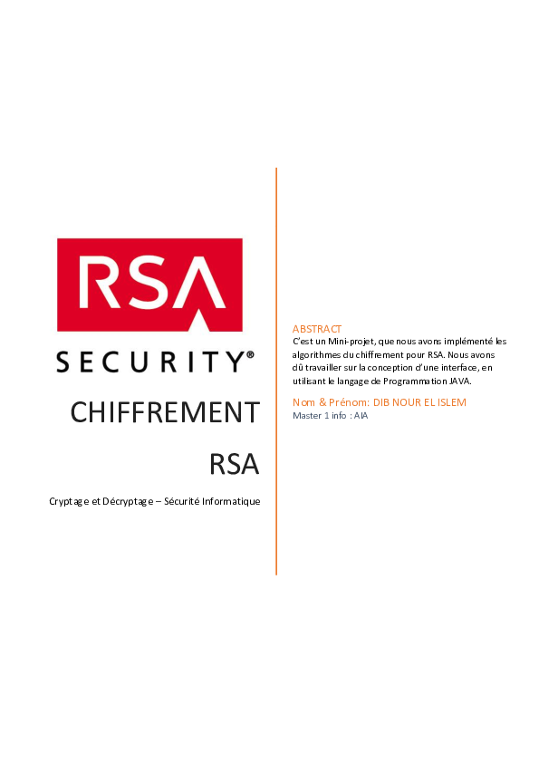 (PDF) Cryptographie : Chiffrement RSA