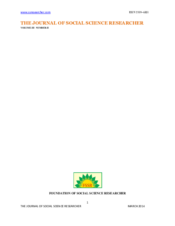 (PDF) THE JOURNAL OF SOCIAL SCIENCE RESEARCHER VOLUME-III NUMBER-II ...