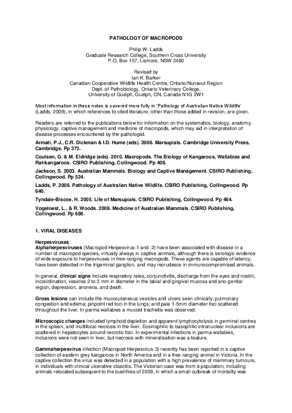 (PDF) PATHOLOGY OF MACROPODS