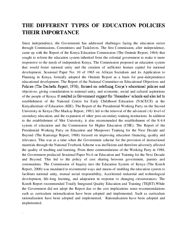 (DOC) THE DIFERRENT TYPES OF EDUCATION POLICIES AND THEIR IMPORTANCE