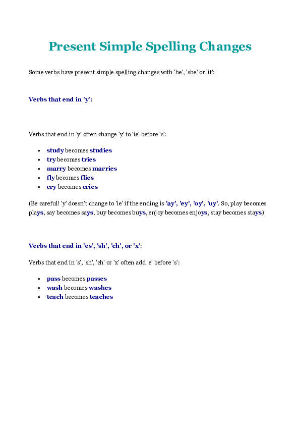 Present Simple Spelling Changes