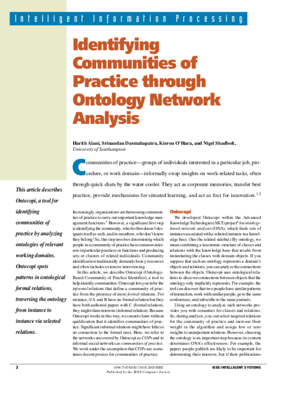 (PDF) Identifying Communities of Practice through Ontology Network Analysis