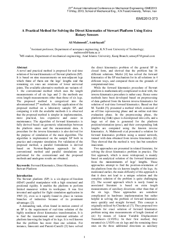 A Practical Method For Solving The Direct Kinematics Of Stewart Platform Using Extra Rotary Sensors