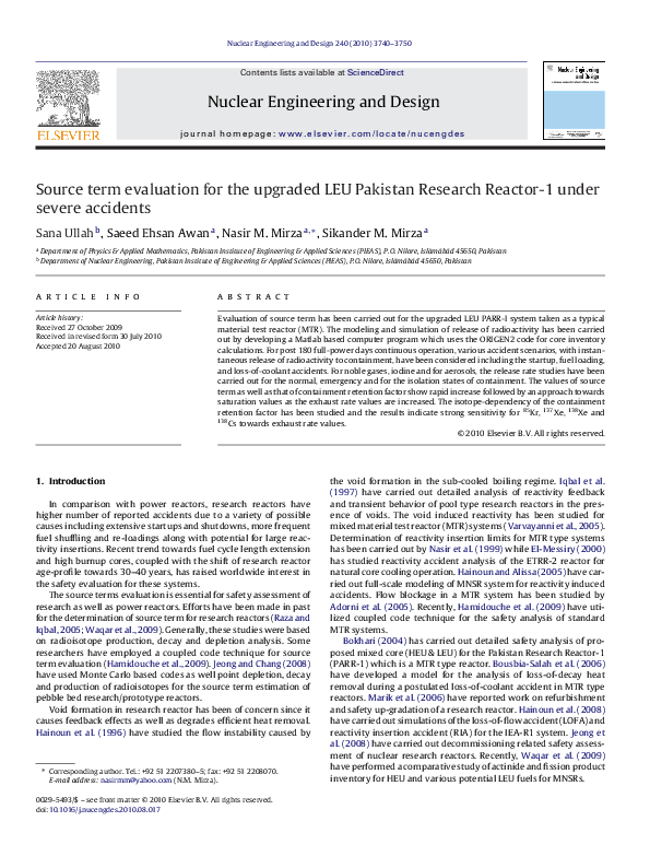 (PDF) Source term evaluation for the upgraded LEU Pakistan Research ...