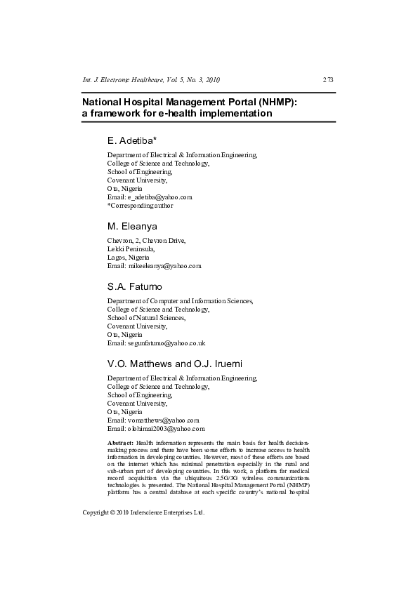 (PDF) National Hospital Management Portal (NHMP): a framework for e ...