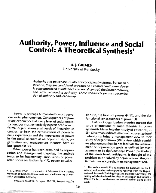 (PDF) Autbority, Power, Influence and Social Control: A Theoretical ...