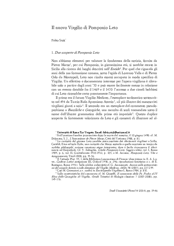(PDF) Il nuovo Virgilio di Pomponio Leto