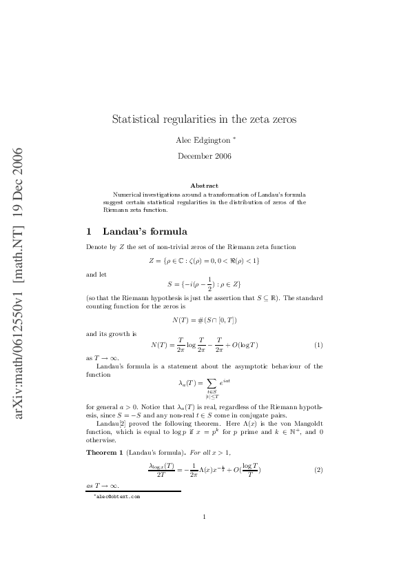 (PDF) Statistical regularities in the zeta zeros