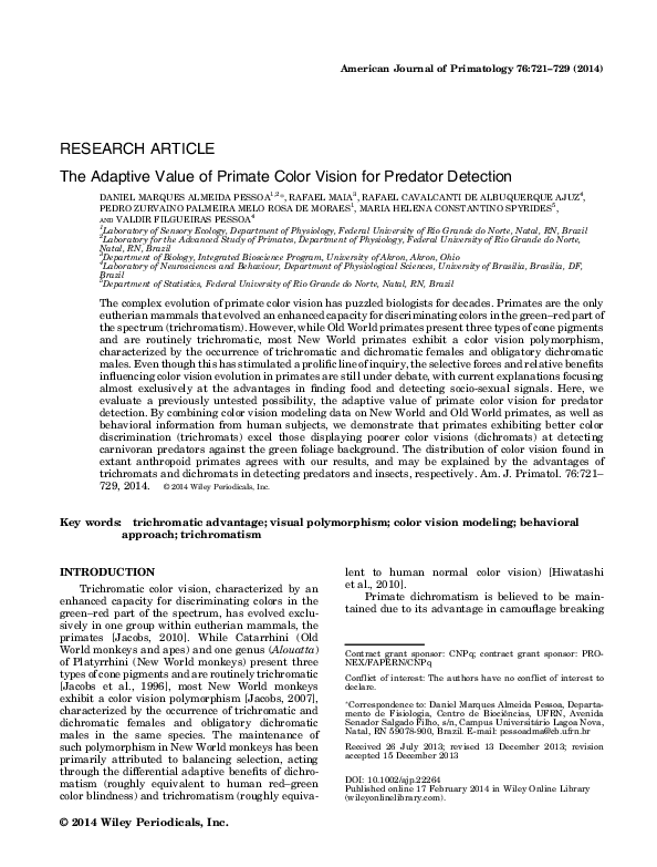 (PDF) The adaptive value of primate color vision for predator detection