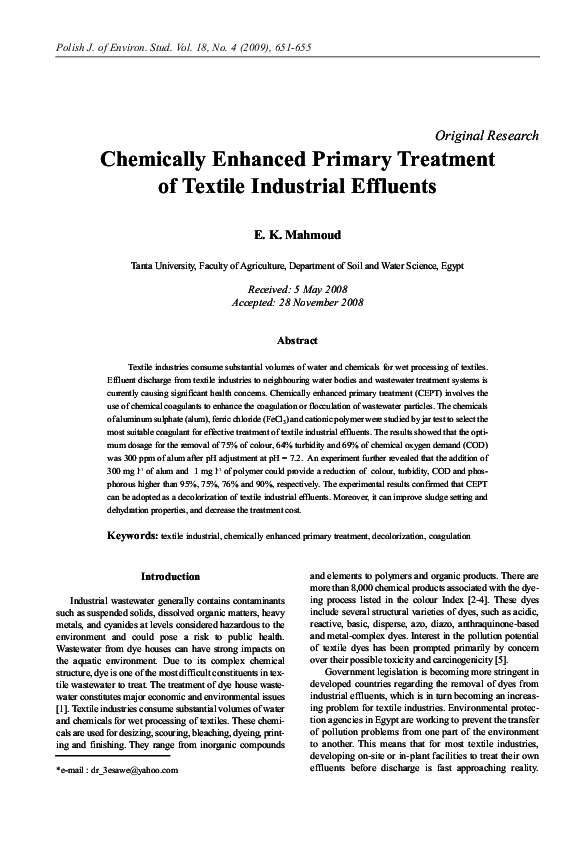 (PDF) Chemically Enhanced Primary Treatment of Textile Industrial Effluents