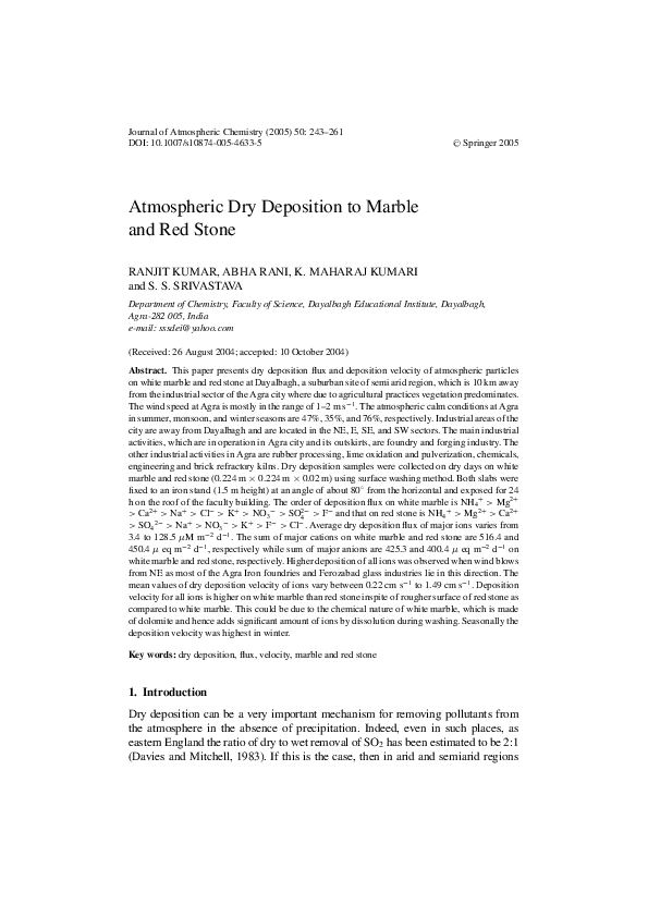 (PDF) Atmospheric Dry Deposition to Marble and Red Stone