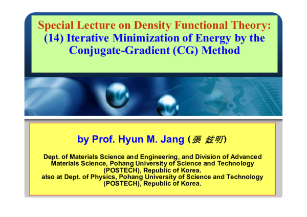 Pdf Special Lecture On Density Functional Theory 14 Iterative Minimization Of Energy By The