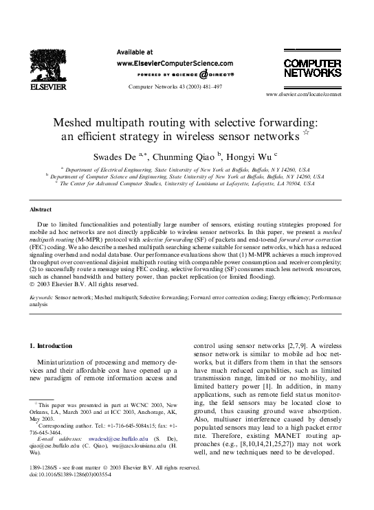 Pdf Meshed Multipath Routing With Selective Forwarding An Efficient Strategy In Wireless