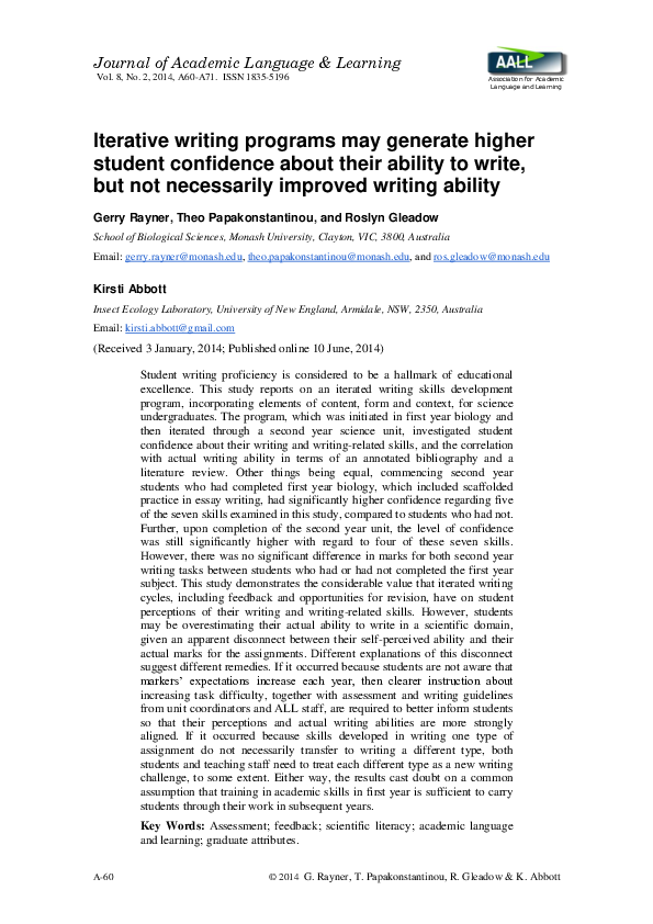 (PDF) Iterative writing programs may generate higher student confidence ...