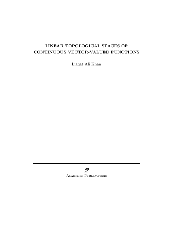 (PDF) Linear Topological Spaces of Continuous Vector-valued Functions" (Academic Publications ...