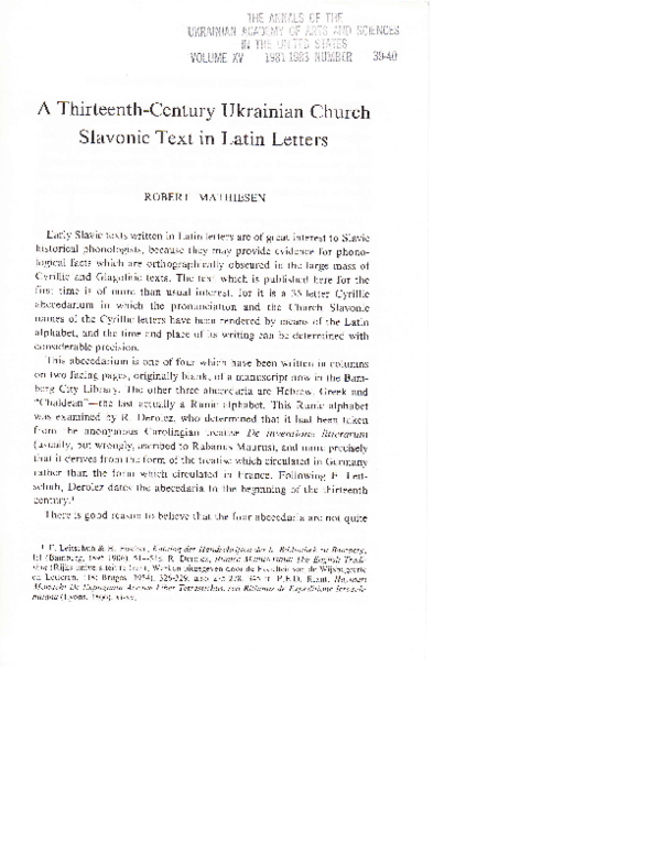 (PDF) [42] A 13th-Century Ukrainian Church Slavonic Text in Latin ...