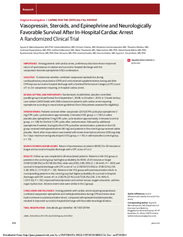 (PDF) Vasopressin, Steroids, and Epinephrine and Neurologically Favorable Survival After In ...
