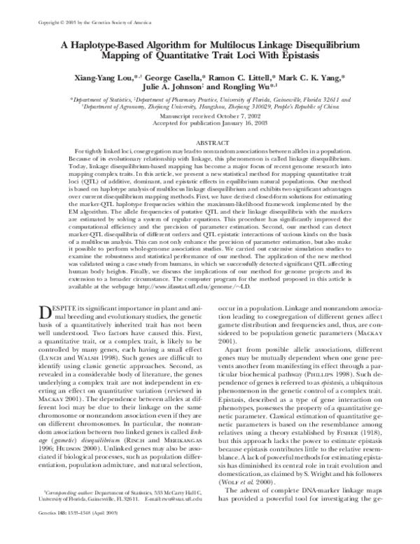 Pdf A Haplotype Based Algorithm For Multilocus Linkage Disequilibrium