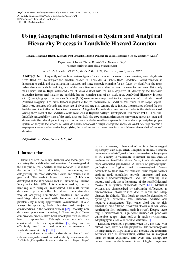 (PDF) Using Geographic Information System and Analytical Hierarchy Process in Landslide Hazard ...