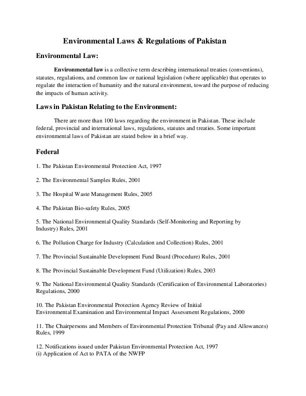 (DOC) Environmental Laws of Pakistan( A brief View)