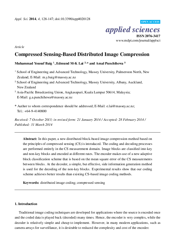 (PDF) Compressed Sensing-Based Distributed Image Compression