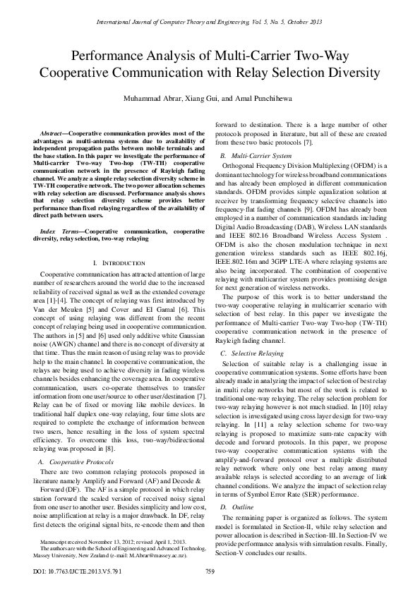 Pdf Multi Carrier Two Way Cooperative Relay Analysis 