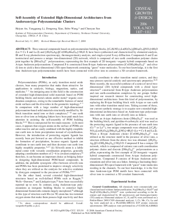 (PDF) Self-Assembly of Extended High-Dimensional Architectures from Anderson-type ...