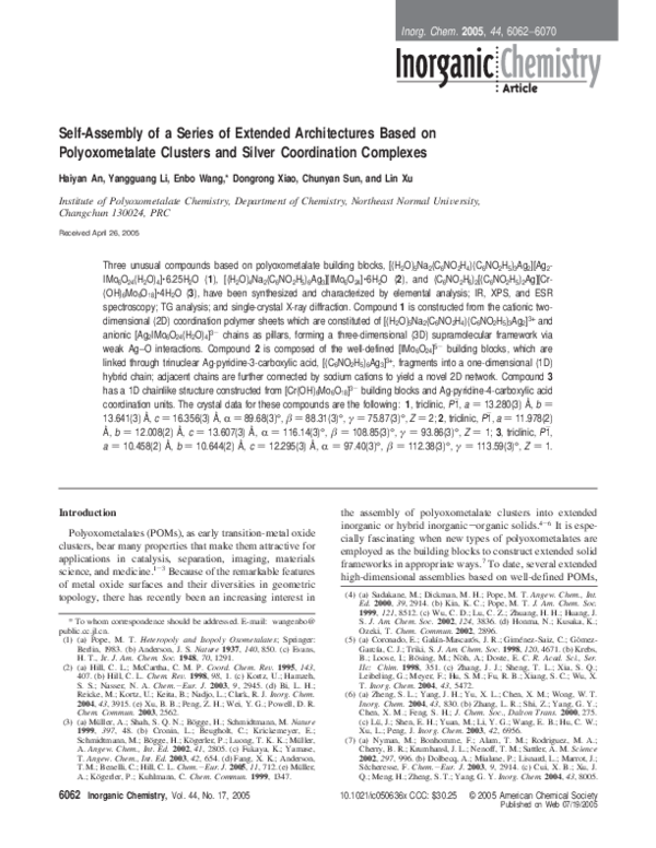 (PDF) Self-Assembly of a Series of Extended Architectures Based on Polyoxometalate Clusters and ...