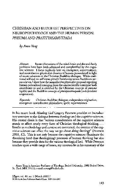 (PDF) "Christian and Buddhist Perspectives on Neuropsychology and the ...