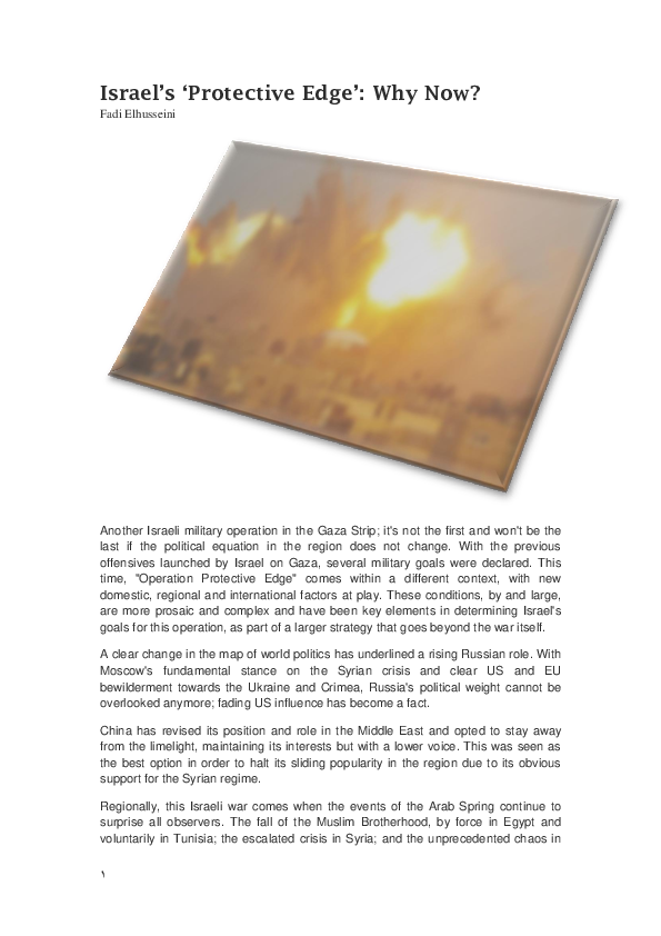 (PDF) Israel’s ‘Protective Edge’: Why Now?