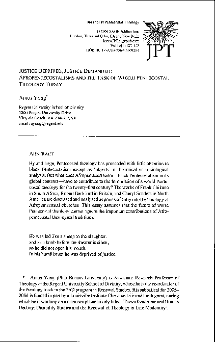 (PDF) "Justice Deprived, Justice Demanded: Afropentecostalisms and the ...