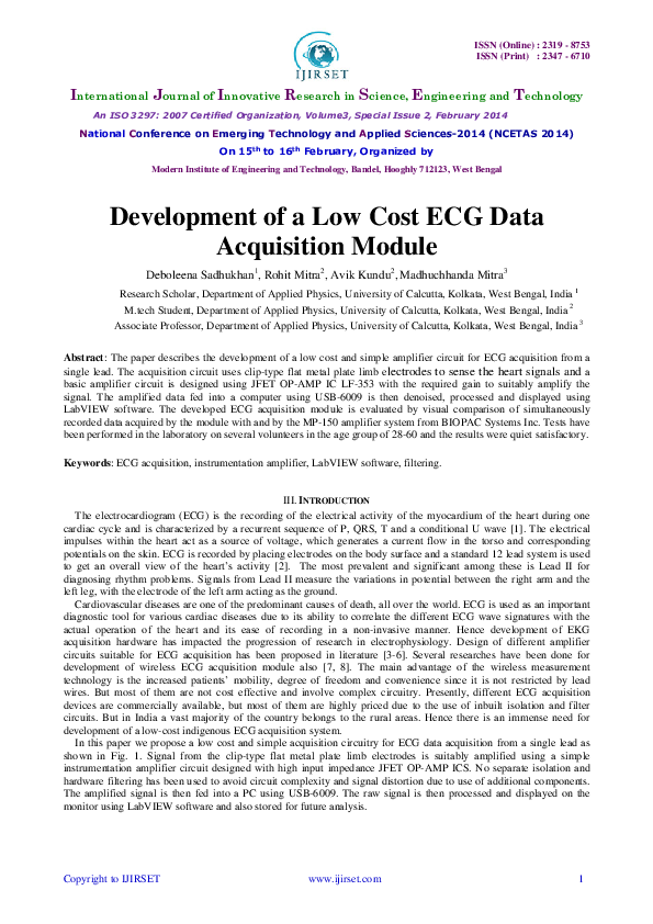 Development Of A Low Cost Ecg Data Acquisition Module