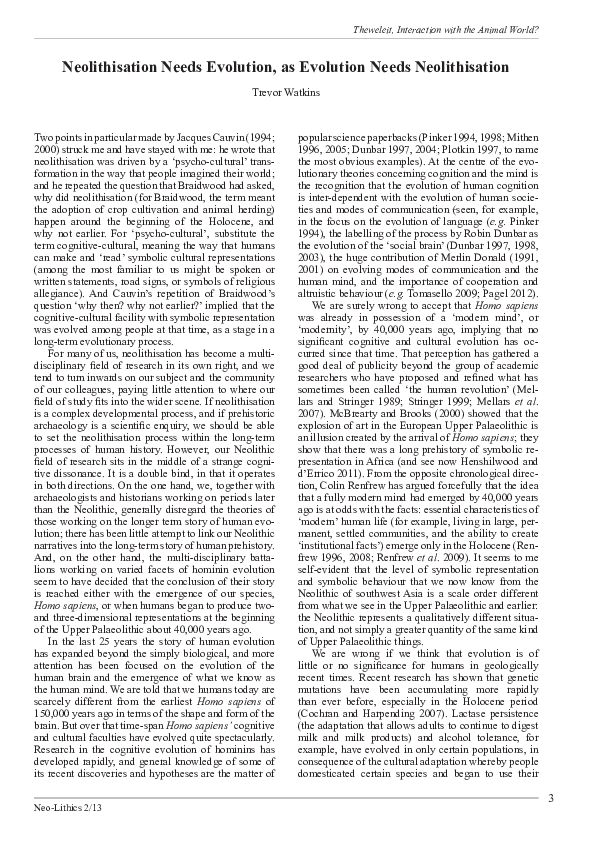 (PDF) Neolithisation Needs Evolution, as Evolution Needs Neolithisation