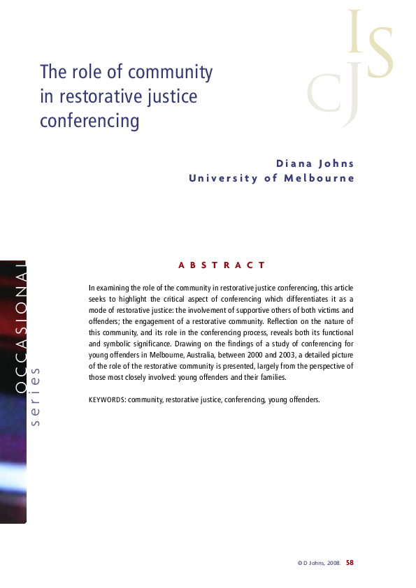 (PDF) The Role of Community in Restorative Justice Conferences