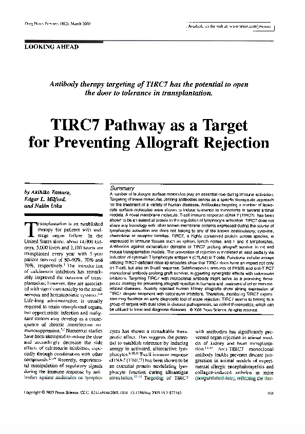 (PDF) TIRC7 pathway as target for preventing allograft reaction