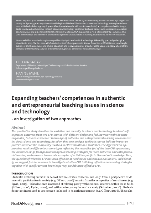 (PDF) Expanding teachers’ competences in authentic and entrepreneurial ...