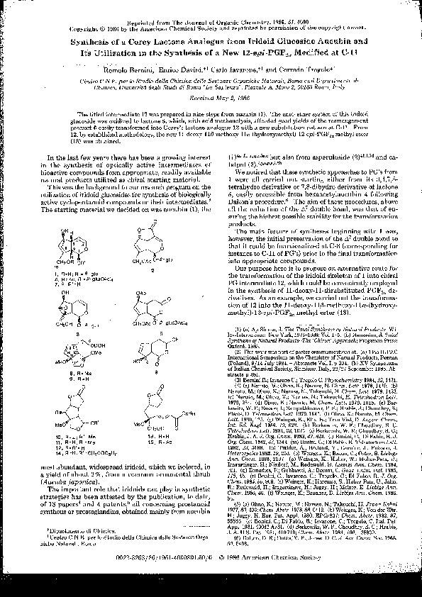 (PDF) Synthesis of a Corey lactone analog from the iridoid glucoside ...